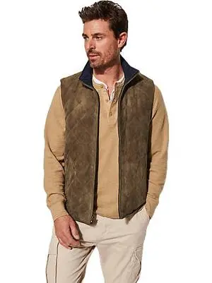 Overland Cole Reversible Suede Leather Vest - Olive/navy