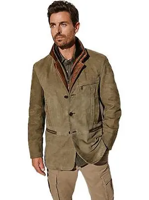 Overland Carlsbad Verona Calf Leather Blazer With Removable Bib - Olive