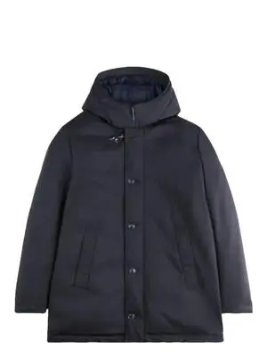 FAY Hooded Gabardine Caban Coat - Blue