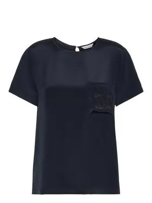 Max Mara Silk Monogram Blouse - Navy