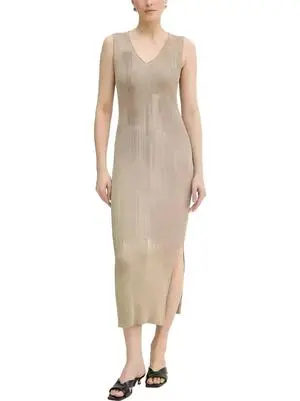 Armani Exchange Ribbed Knit V-neck Midi Dress - Neutrals