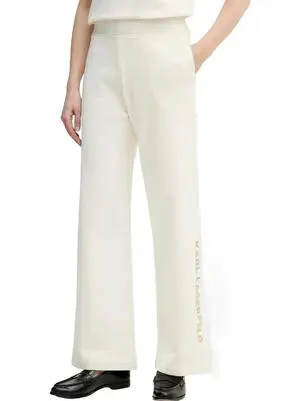 Karl Lagerfeld Logo Embroidered Wide-leg Trousers - Neutrals