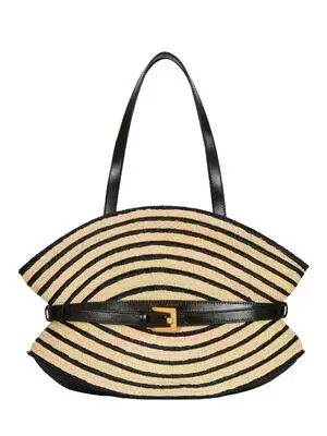 Balmain Medium Raffia Tote Bag Black