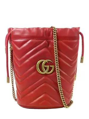 Gucci Gg Marmont Leather Bucket Bag - Red