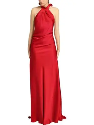 MIAU BY CLARA ROTESCU Hvar Halterneck Backless Maxi Dress - Red