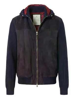Brunello Cucinelli Suede Panelled Hooded Jacket - Blue