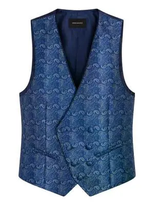 RAMON SANJURJO Paisley Jacquard Double-breasted Waistcoat - Blue