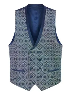 RAMON SANJURJO Geometric Pattern Double-breasted Waistcoat - Blue