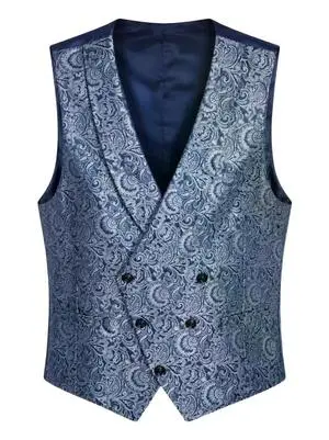 LUIGI BIANCHI MANTOVA Paisley Jacquard Double-breasted Waistcoat - Blue