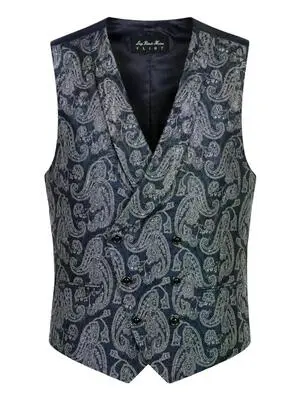 LUIGI BIANCHI MANTOVA Paisley Print Double-breasted Waistcoat - Blue