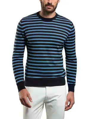 MOORER Orvieto Striped Sweater - Blue