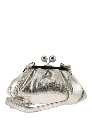 Max Mara Gathered Leather Shoulder Bag - Silver