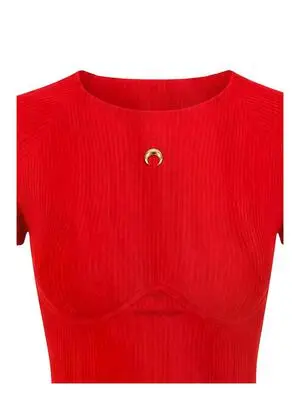 MARINE SERRE Ribbed Knit Top With Moon Plaque - Red