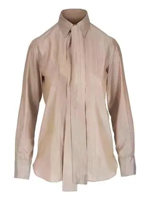 Kiton Beige Pinstripe Long Sleeve Blouse - Neutrals