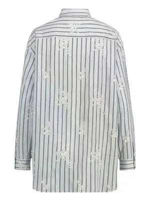 Paul & Joe Striped Shirt With Floral Embroidery - Blue