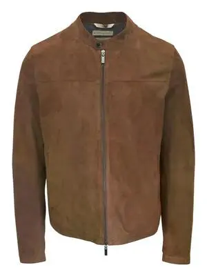 GIMO'S ITALIANA Zip-up Band Collar Jacket - Brown