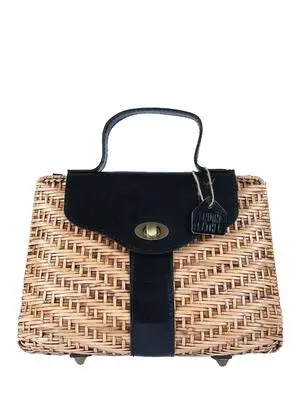 JELAVU Nori Handwoven Rattan Top-handle Bag With Turn Lock Closure - Black