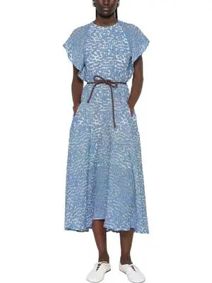ODEEH Braided Belt Flutter-sleeve Dress - Blue