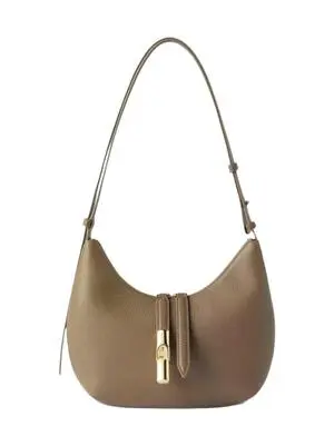 Furla Goccia Grained Leather Shoulder Bag Neutrals