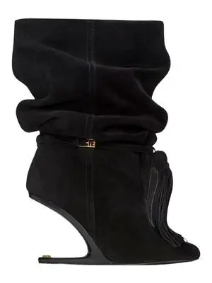 Balmain Suede Leather Ankle Boots With Tassel Detail - Black