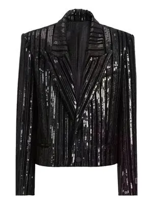 Balmain Cropped Sequin Velvet Jacket - Black