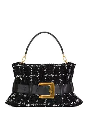 Balmain Medium Anthem Bag In Tweed - Black