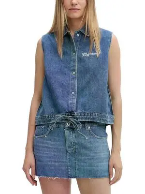 Karl Lagerfeld Sleeveless Shirt With Logo Embroidery - Blue