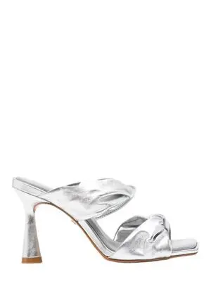 ANDREA CARRANO Twisted Strap Square Toe Sandals - Silver