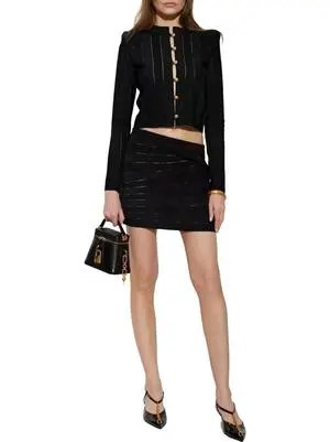 Balmain Ribbed Pointelle-knit Mini Skirt - Black