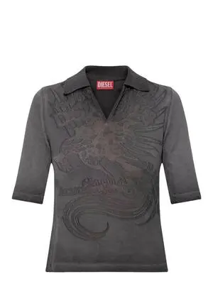 DIESEL® Diesel "T-Bea" Burnout Logo V-Neck T-Shirt Grey