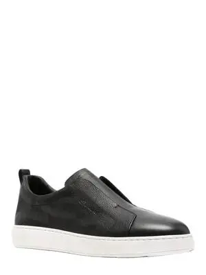 Santoni Victory Grained Leather Slip-on Sneakers - Black