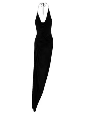 Atlein Draped Asymmetric Gown - Black