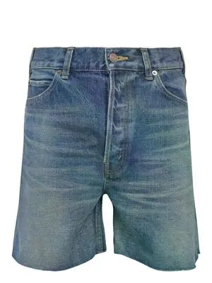 Celine Light Cotton Denim Shorts With Raw Hem - Blue