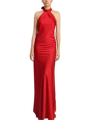 MIAU BY CLARA ROTESCU Hvar Halterneck Backless Maxi Dress - Red