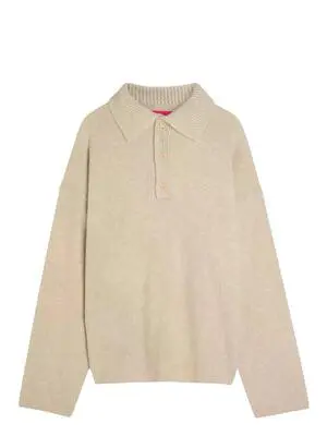 THE ELDER STATESMAN Ribbed-knit Long-sleeve Polo Shirt - Neutrals