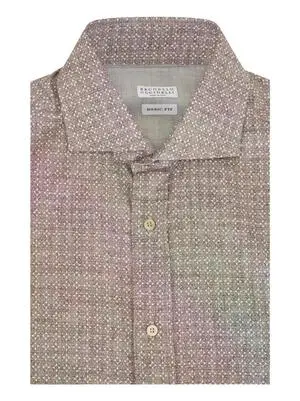 Brunello Cucinelli Geometric-print Spread-collar Shirt - Neutrals