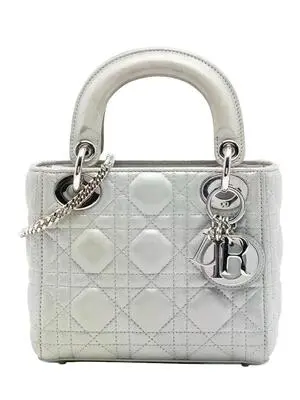 Dior Christian Dior Iridescent Lambskin Lady Dior Satchel Silver