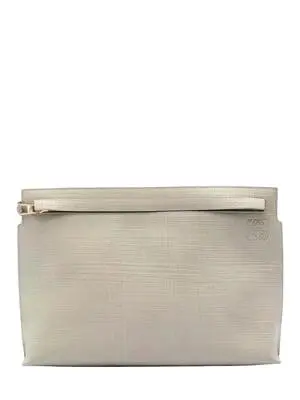 Loewe Linen Embossed Calfskin Anagram T Pouch Clutch Bag - Neutrals