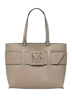 Armani Exchange Logo-plaque Buckled Tote Bag - Neutrals