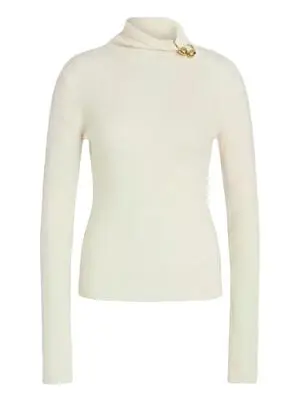 Alberta Ferretti Ribbed Knit High Neck Sweater With Gold-tone Hardware - Neutrals