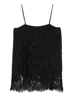 SEMICOUTURE Lace Trim Spaghetti Strap Top - Black