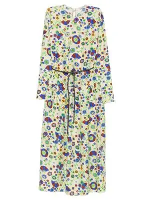 ODEEH Floral Print Midi Dress - Neutrals