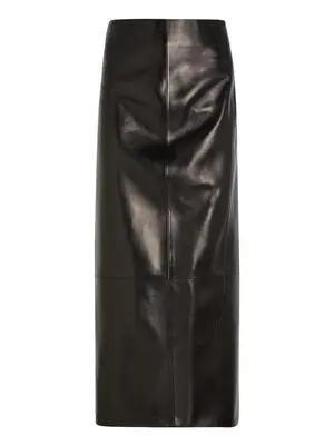 Khaite Lyle Leather Midi Pencil Skirt - Black