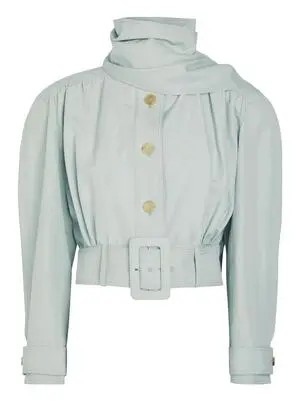 Chloé Linen And Cotton-blend Jacket With Detachable Scarf - Grey