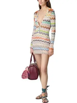 Missoni Zigzag Knit V-neck Mini Dress - Neutrals
