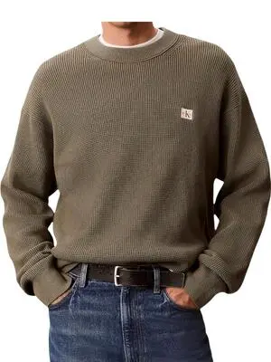 Calvin Klein Cotton Waffle Knit Jumper - Gray Olive