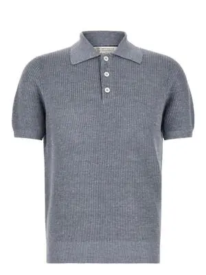 Brunello Cucinelli Short Sleeved Knitted Polo Shirt - Gray