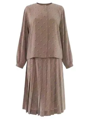 LAURA BIAGIOTTI Abstract Print Pleated Midi Dress - Neutrals
