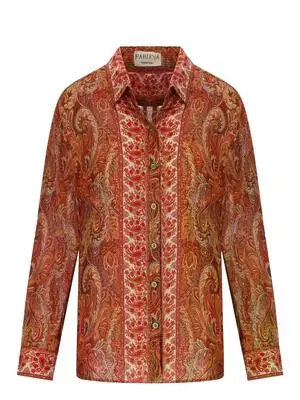 PAHIESA FORMENTERA Paisley Print Long Sleeve Shirt - Orange