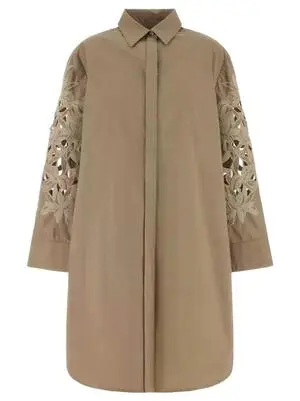 Agnona Poplin Floral Dress - Neutrals